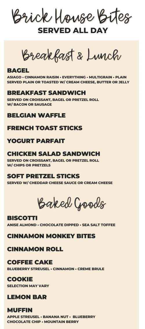 Brick House Coffee menu in Erie, Pennsylvania, USA