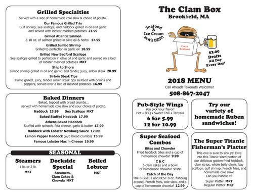 The Clam Box menu in Brookfield, Massachusetts, USA