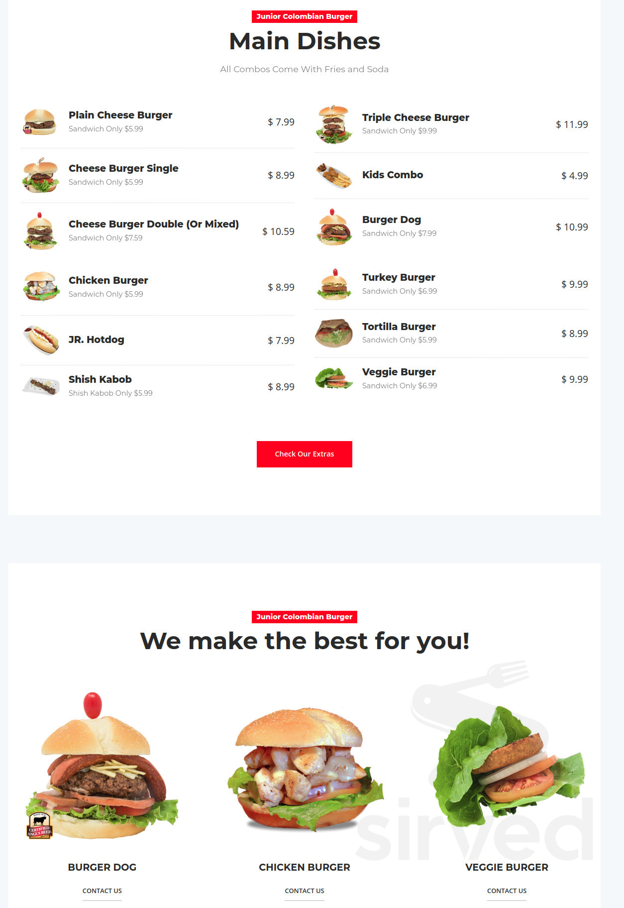 Junior Colombian Burger - South Trail Circle - OBT menu in Orlando ...