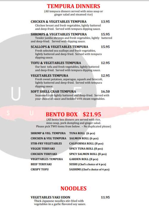 Yume Sushi menu in Sarasota, Florida, USA