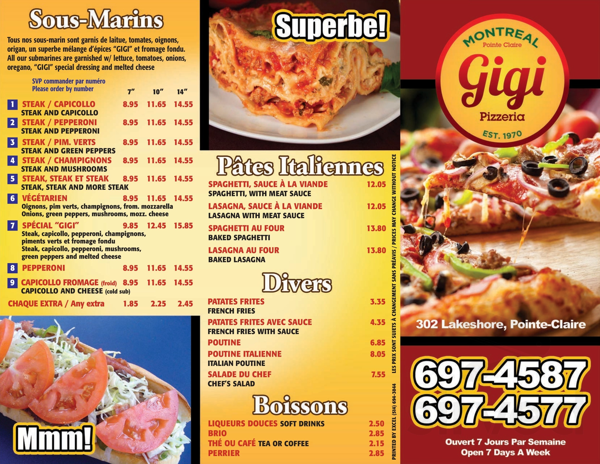 Menu Pointe Claire QC s Gigi Pizzeria Sirved Menu Pointe Claire QC s Gigi Pizzeria Sirved