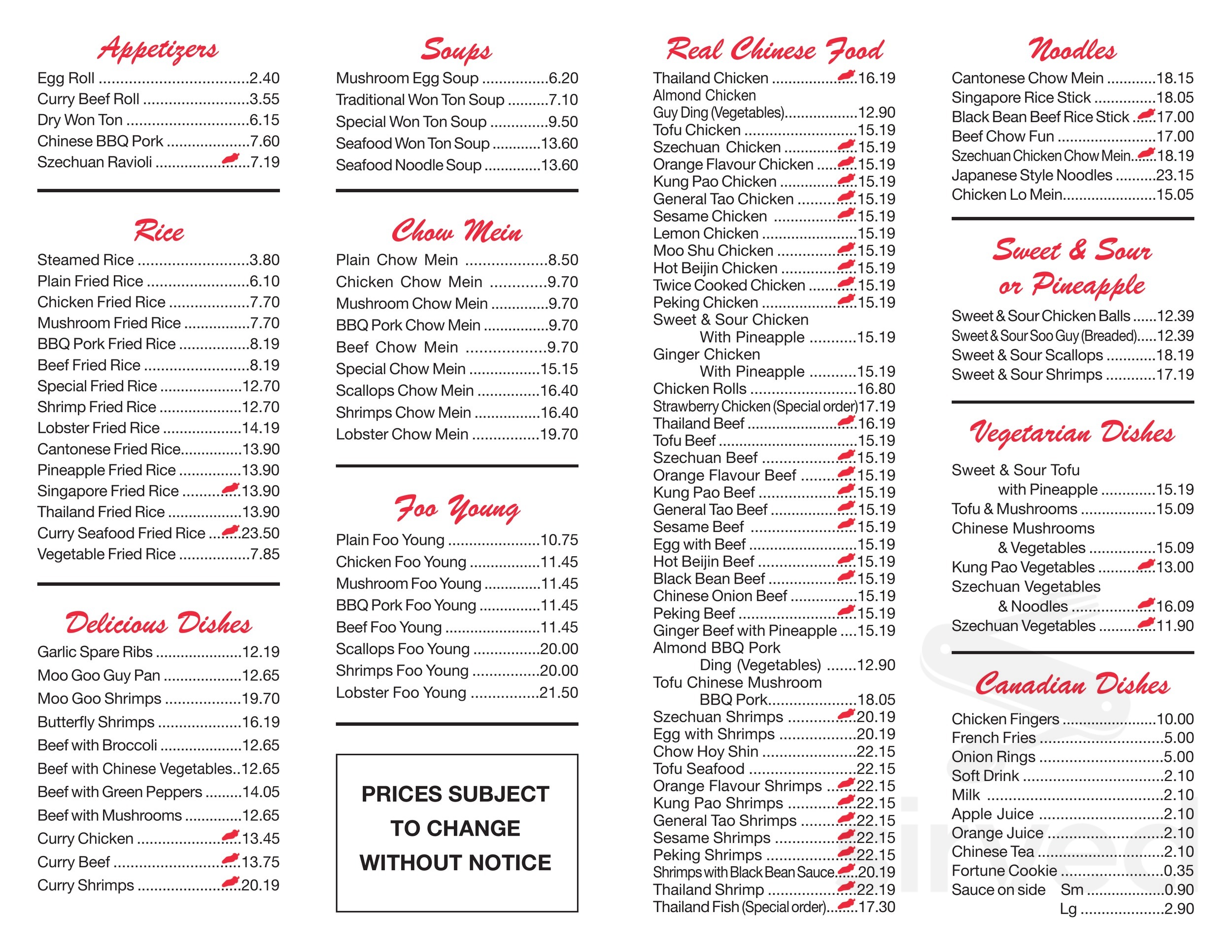 Silvery Moon menu in Riverview, New Brunswick, Canada