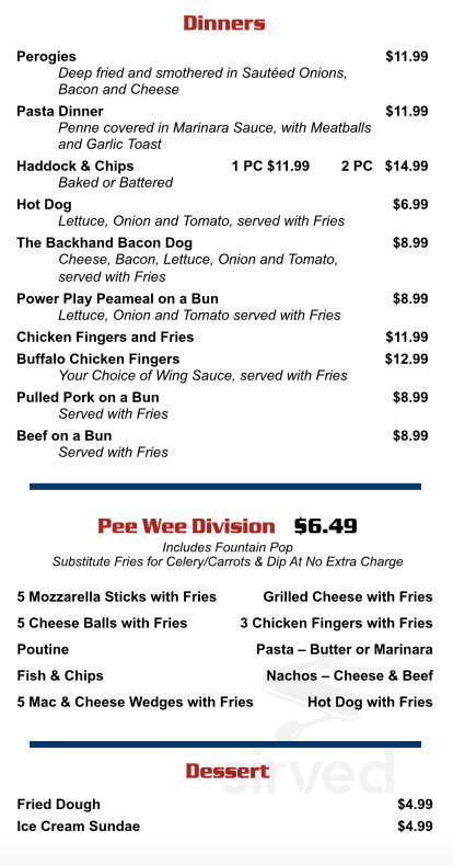 The Overtime Pub menu in Thorold, Ontario, Canada