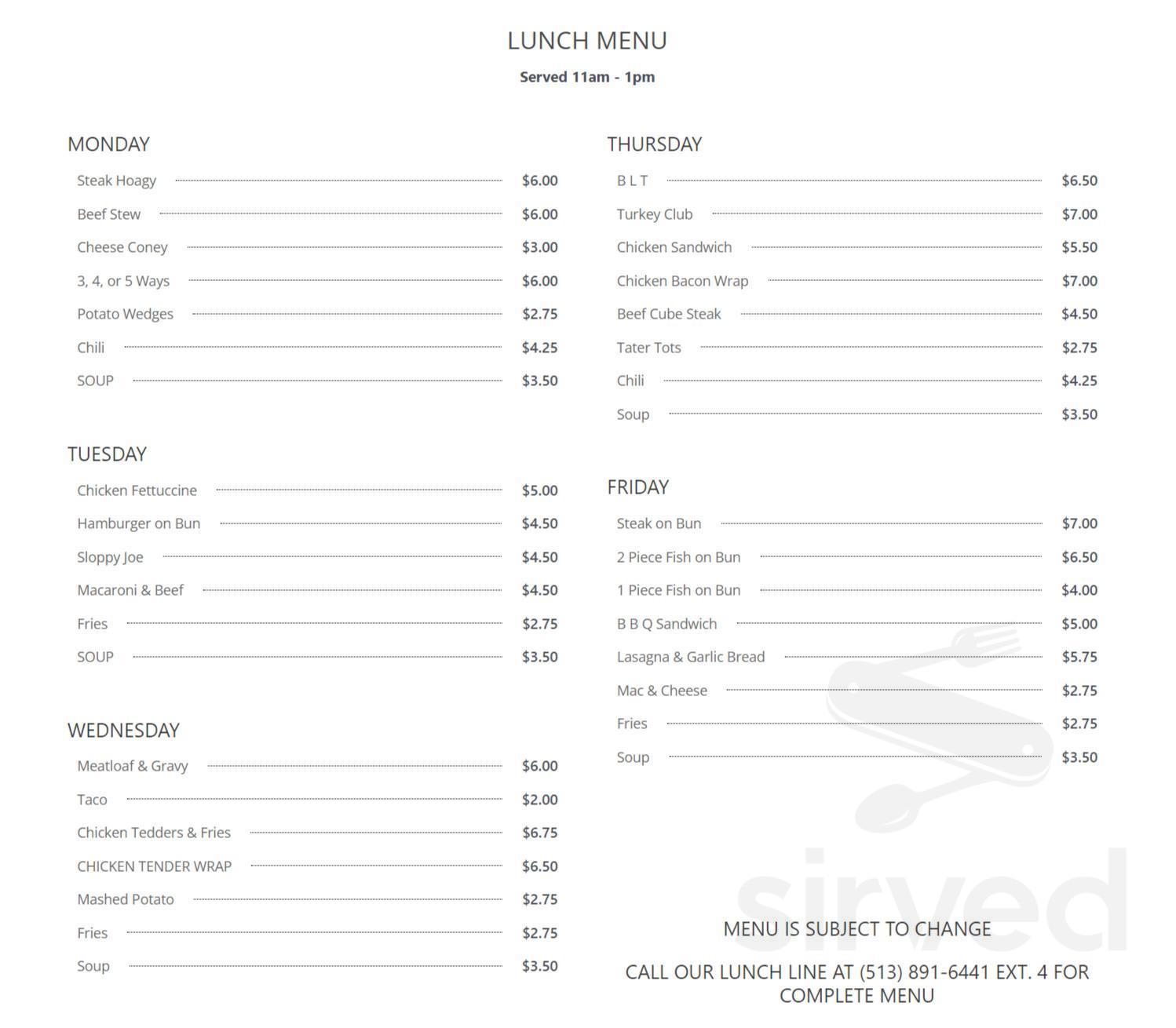 Deer Park Deli menu in Deer Park, Ohio, USA