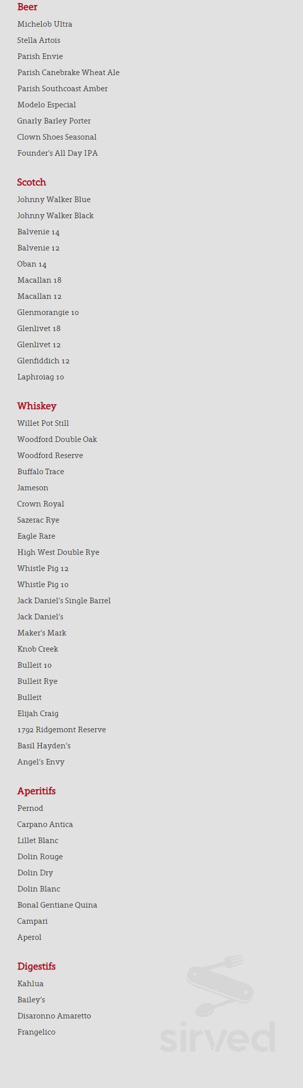 Bin 77 Bistro & Sidebar menu in Baton Rouge, Louisiana, USA