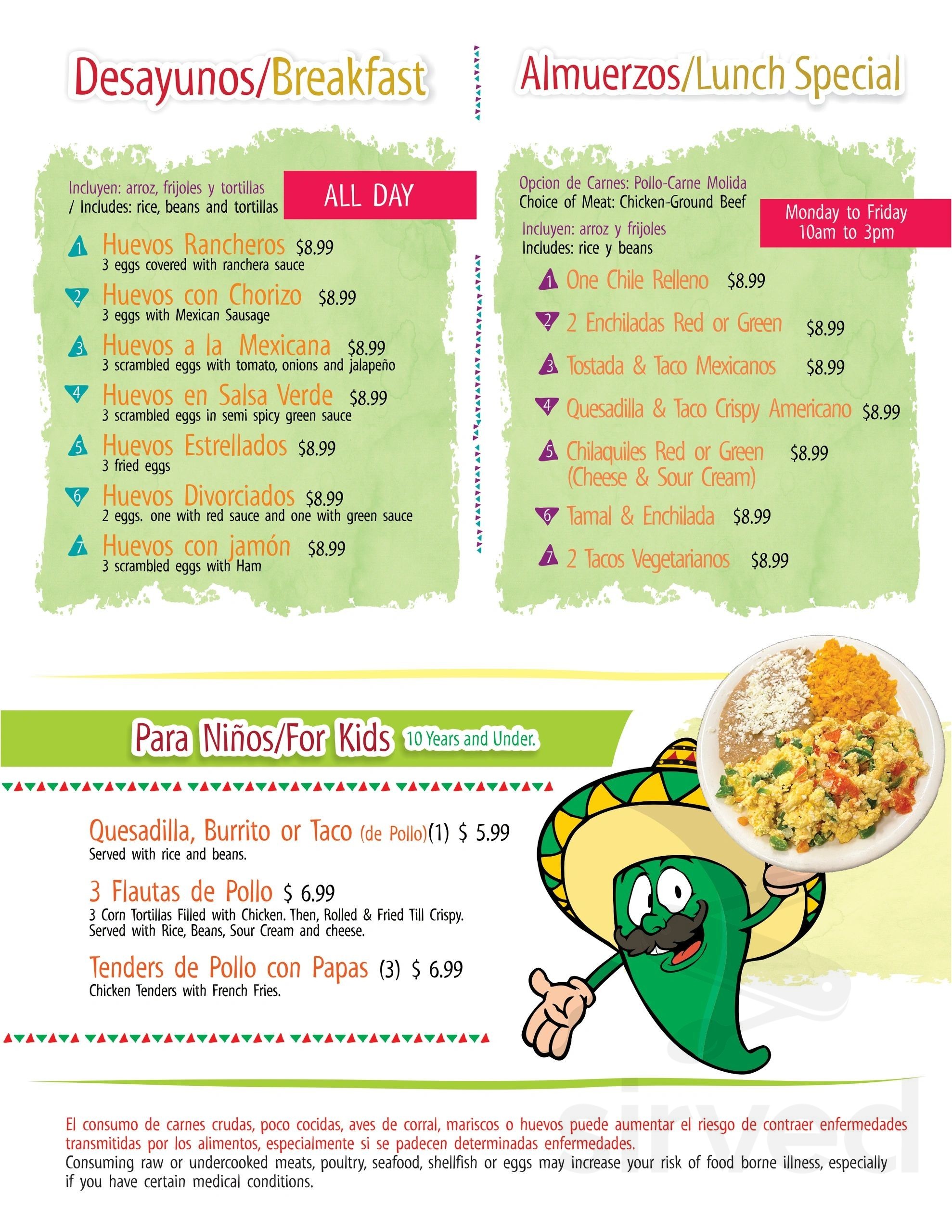 Chiles Mexican Restaurant menu in Tampa, Florida, USA