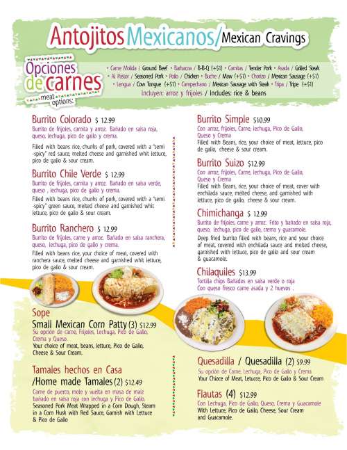 Chiles Mexican Restaurant menu in Tampa, Florida, USA