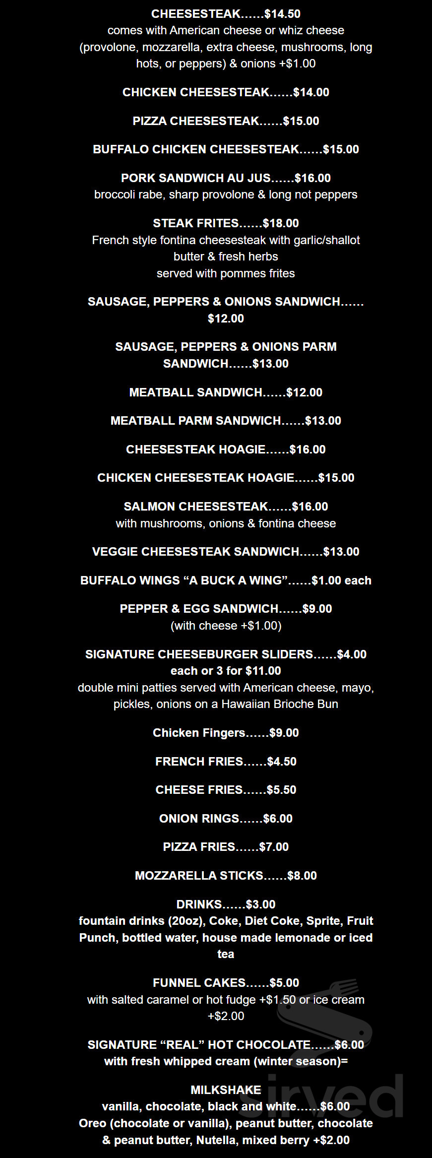 Menu - Stockton NJ's Gabarellys Stockton Steaks | Sirved