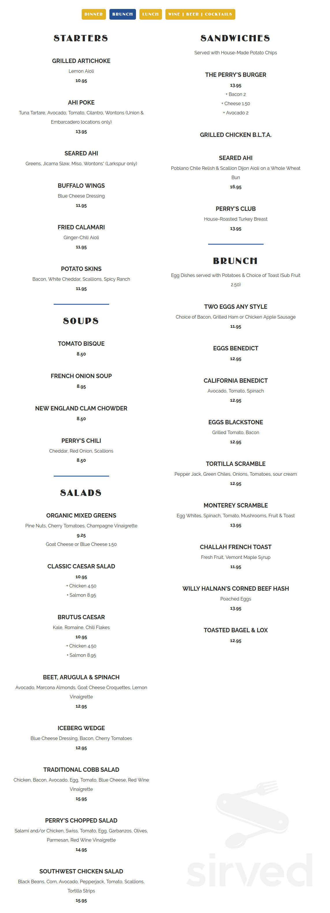 Perry's Novato menus in Novato, California, United States