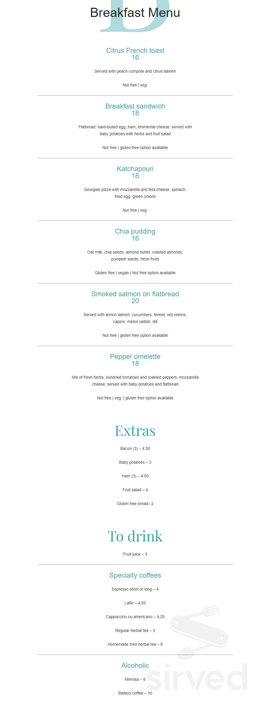 Bistro Kóz menu in Magog, Quebec, Canada