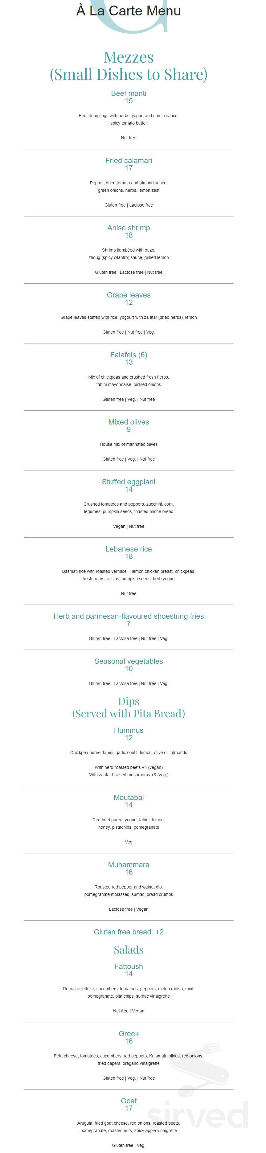 Bistro Kóz menu in Magog, Quebec, Canada