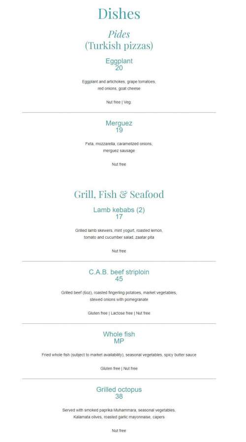 Bistro Kóz menu in Magog, Quebec, Canada