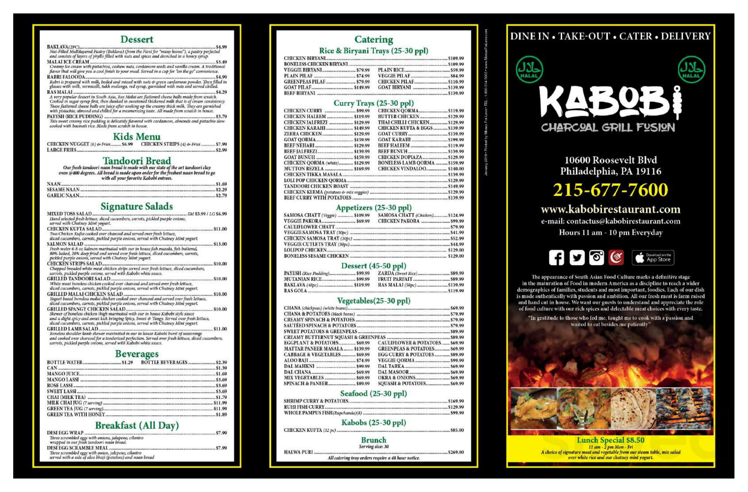 Menu for Kabobi-Philadelphia in Philadelphia, PA | Sirved