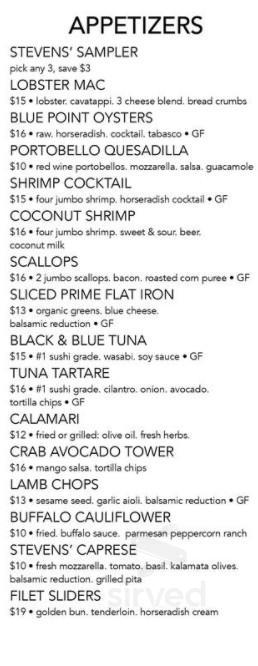 Stevens' menu in Gurnee, Illinois, USA