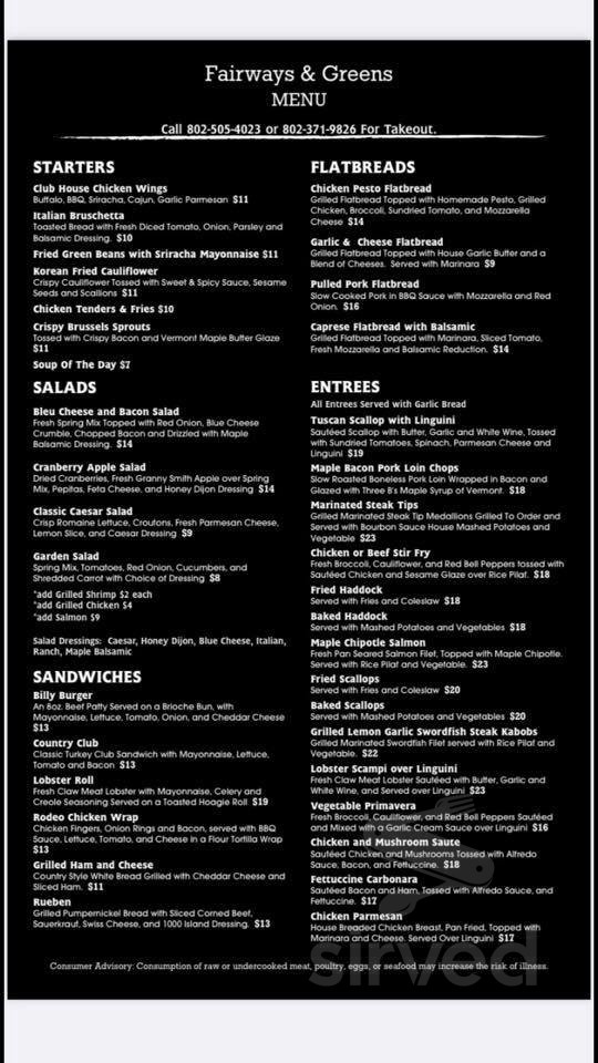 Fairways & Greens menus in East Montpelier, Vermont, United States
