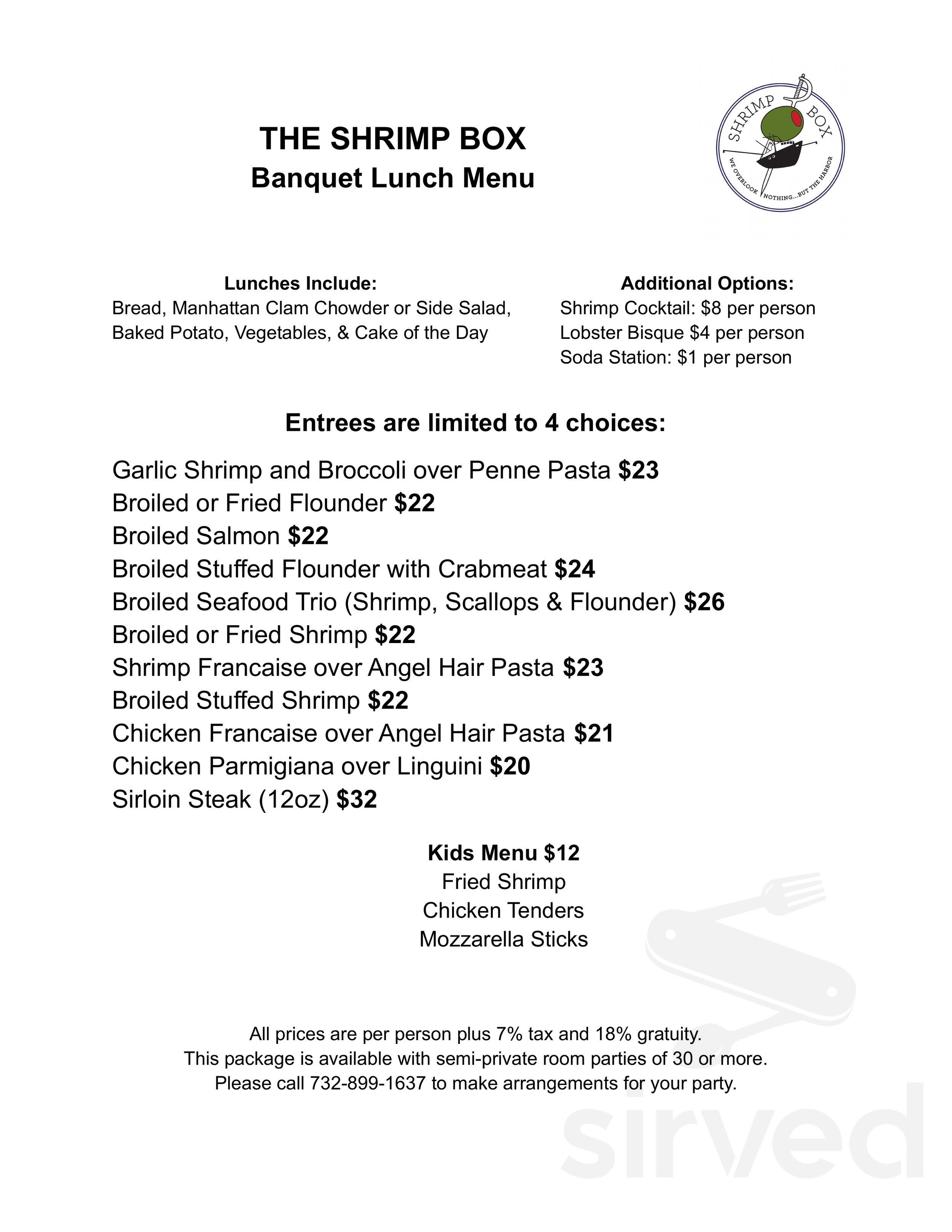 Menu for The Shrimp Box & Outside The Box Patio Bar in Point Pleasant ...