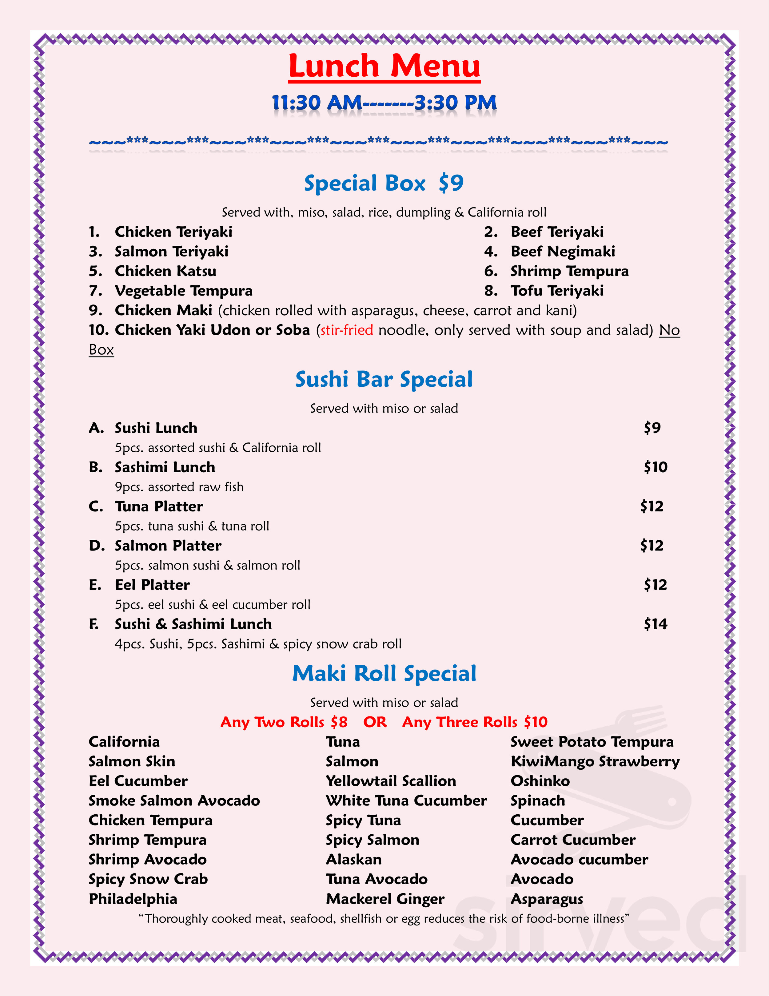 Shiki Hana menu in Fairfield, Connecticut, USA