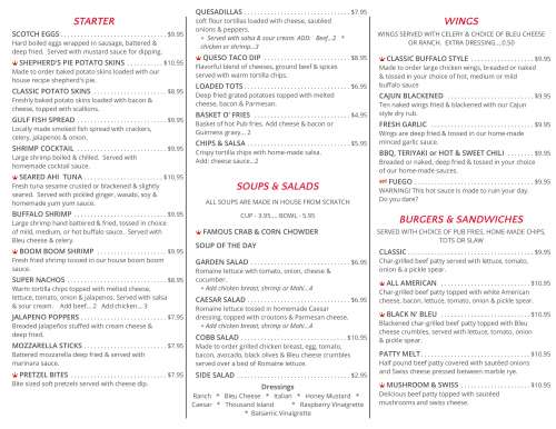 The Dog & Parrot Beach Pub menu in Indian Shores, Florida, USA