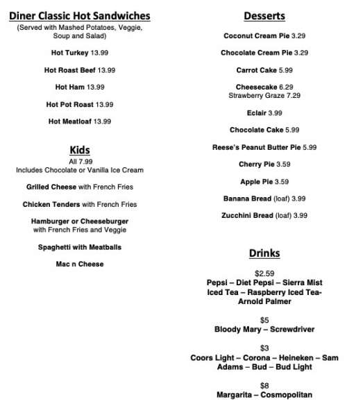 Halfmoon Diner menu in Clifton Park, New York, USA