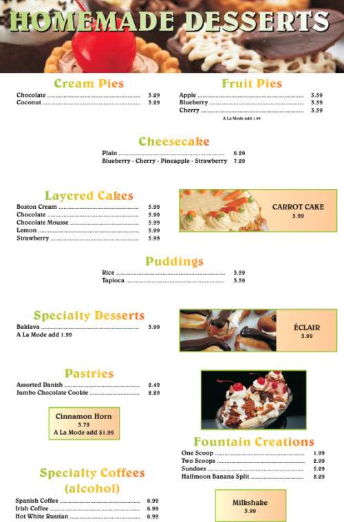 Halfmoon Diner menu in Clifton Park, New York, USA