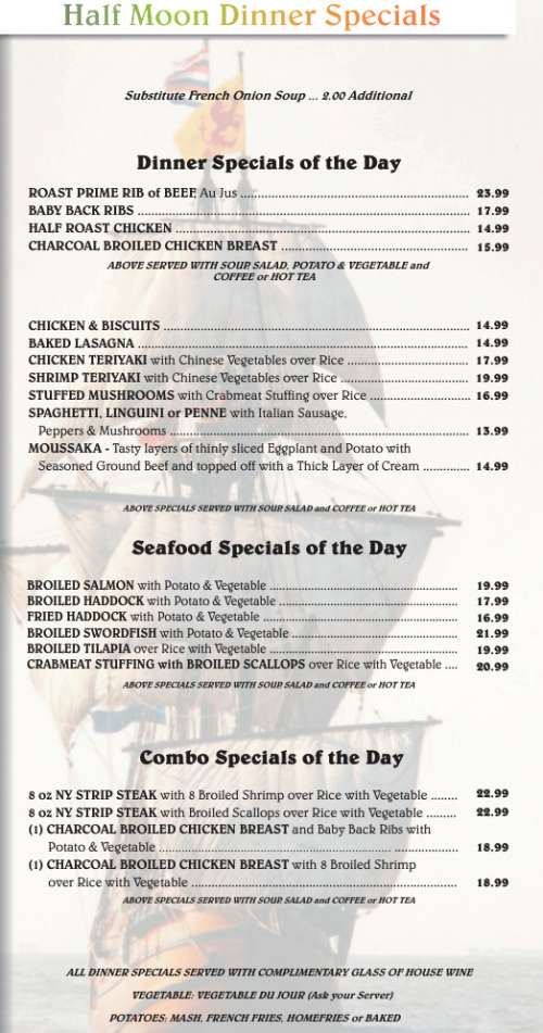 Halfmoon Diner menu in Clifton Park, New York, USA