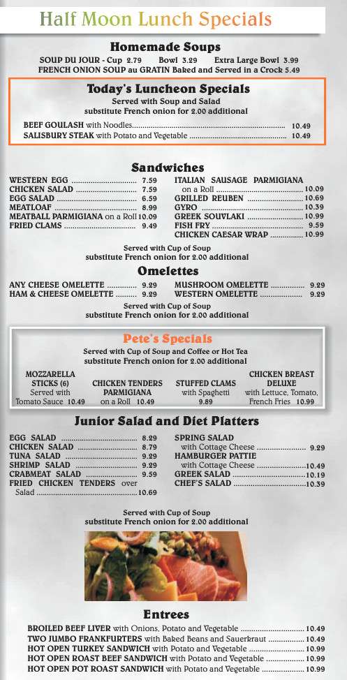 Halfmoon Diner menu in Clifton Park, New York, USA