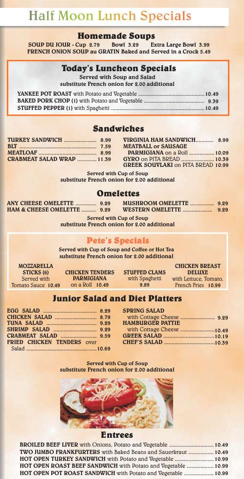Halfmoon Diner menu in Clifton Park, New York, USA