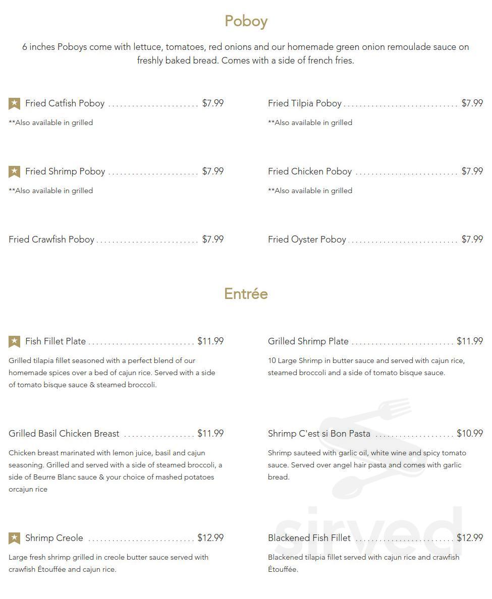 LA Crawfish Shack menu in Houston, Texas, USA