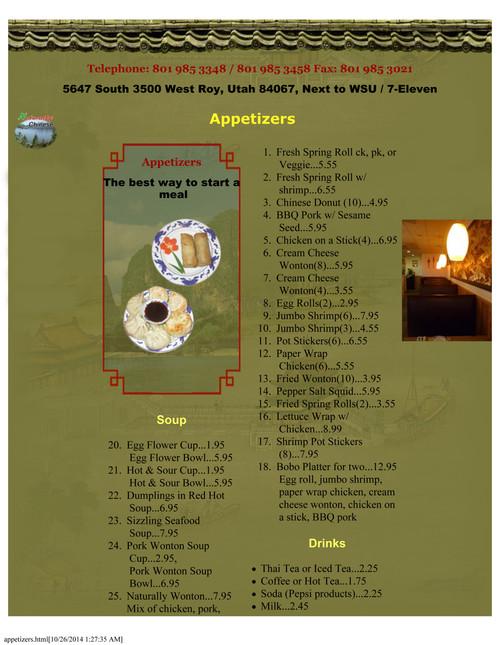 Royal Dragon Restaurant menu in Roy, Utah, USA