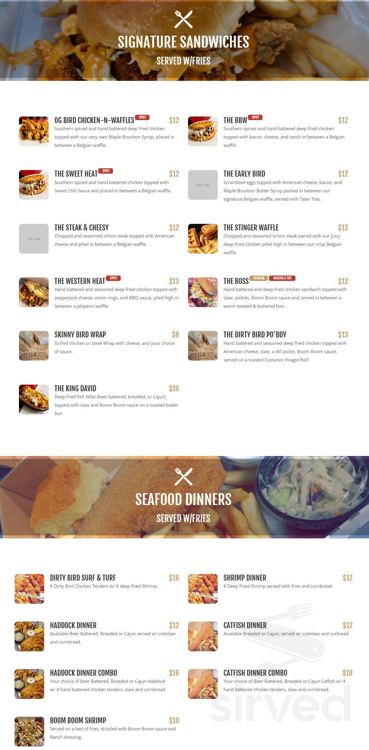 Dirty Bird Chicken N' Waffles LLC menu in Niagara Falls, New York, USA