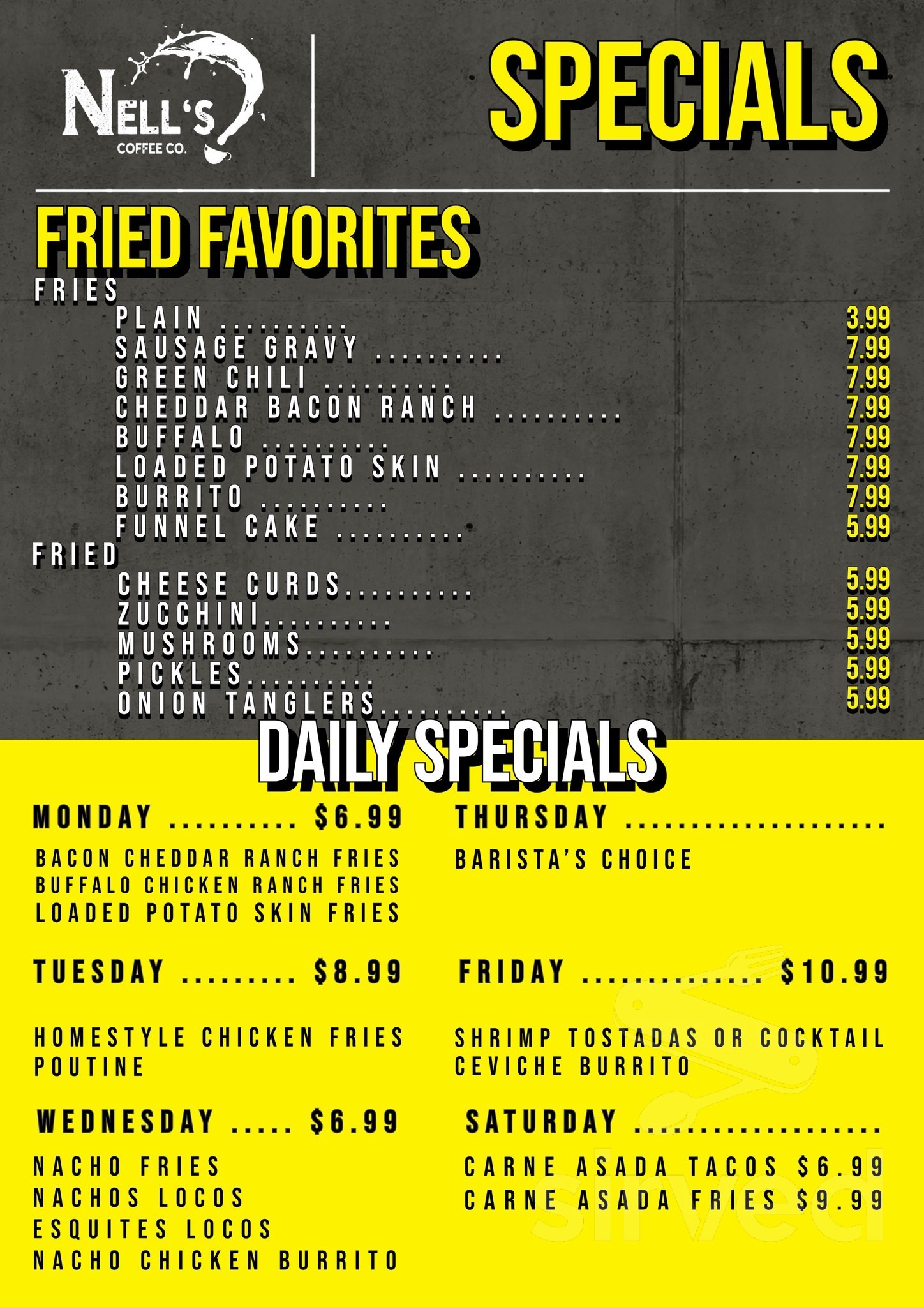 Nell's Coffee menu in Rock Springs, Wyoming, USA