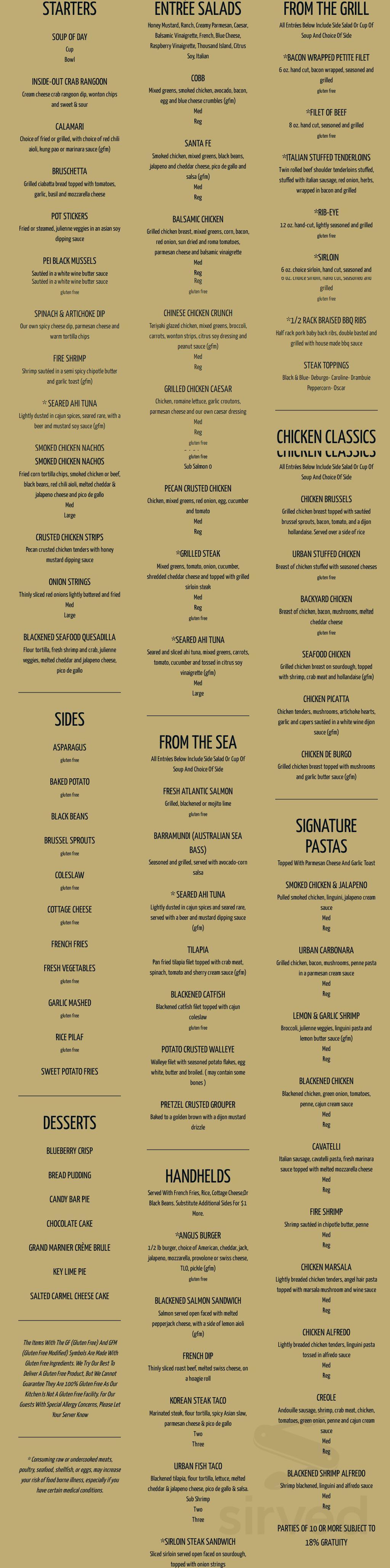 Menu for The Urban Grill in Urbandale, Iowa, United States