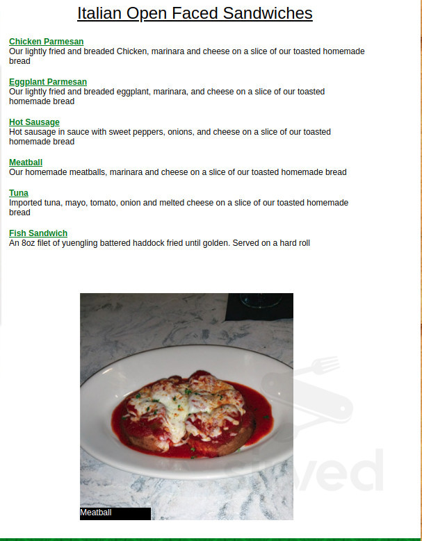 Abruzzi Italian Cucina menu in Irwin, Pennsylvania, USA