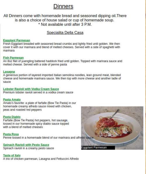 Abruzzi Italian Cucina menu in Irwin, Pennsylvania, USA