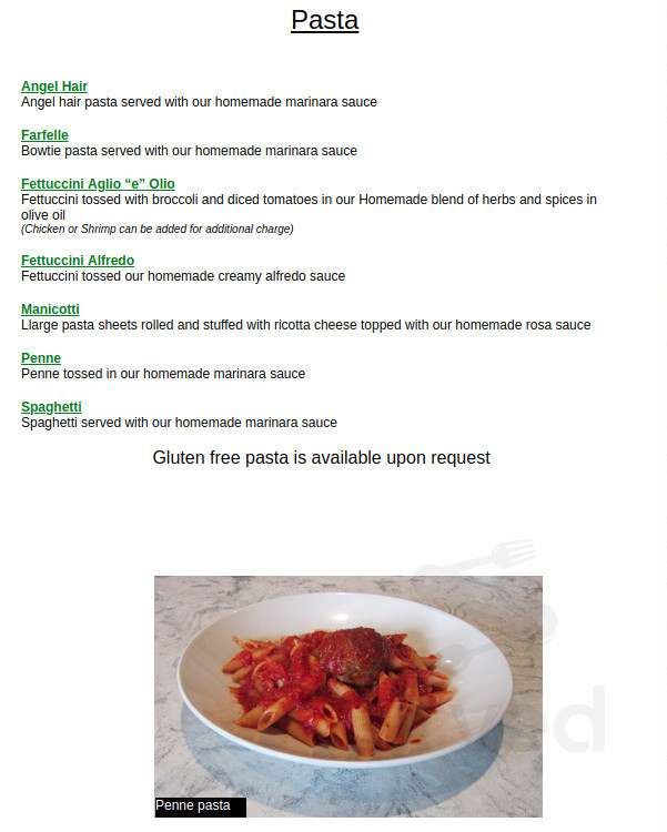 Abruzzi Italian Cucina menu in Irwin, Pennsylvania, USA