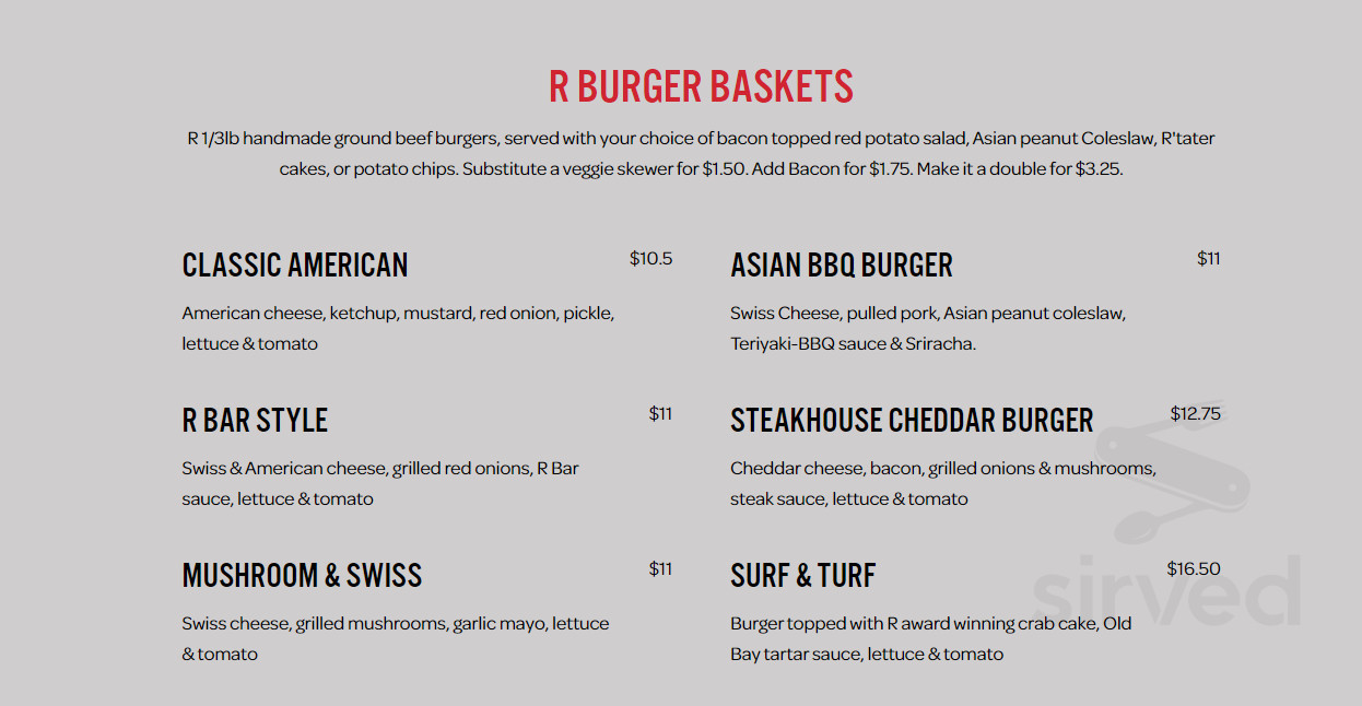 R Bar & Patio menu in Lawrence, Kansas, USA