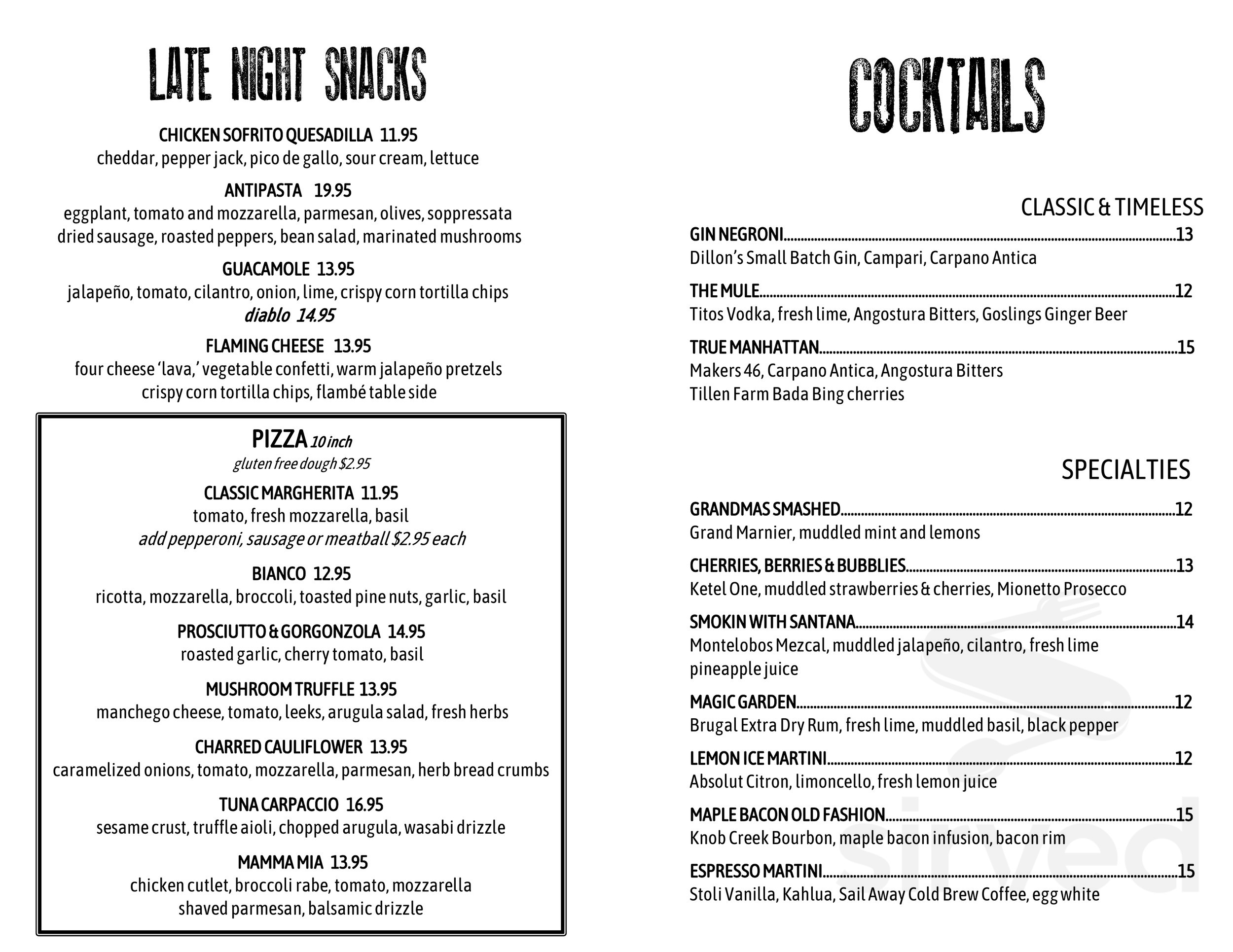 The Refuge menu in Melville, New York, USA