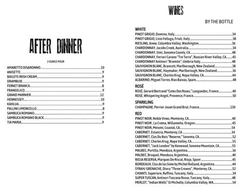 The Refuge menu in Melville, New York, USA