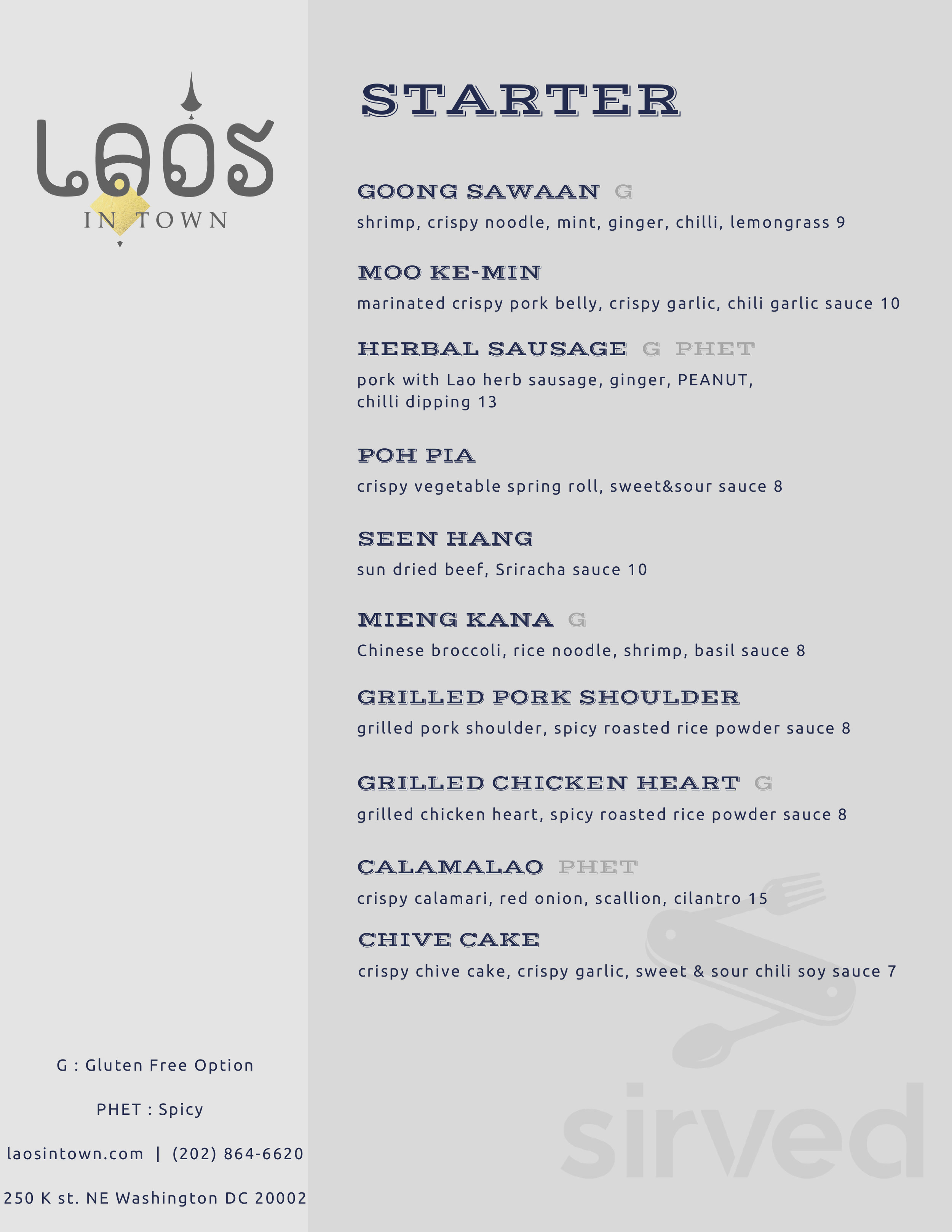 Laos in Town menu in 250 K St NE, Washington, DC 20002