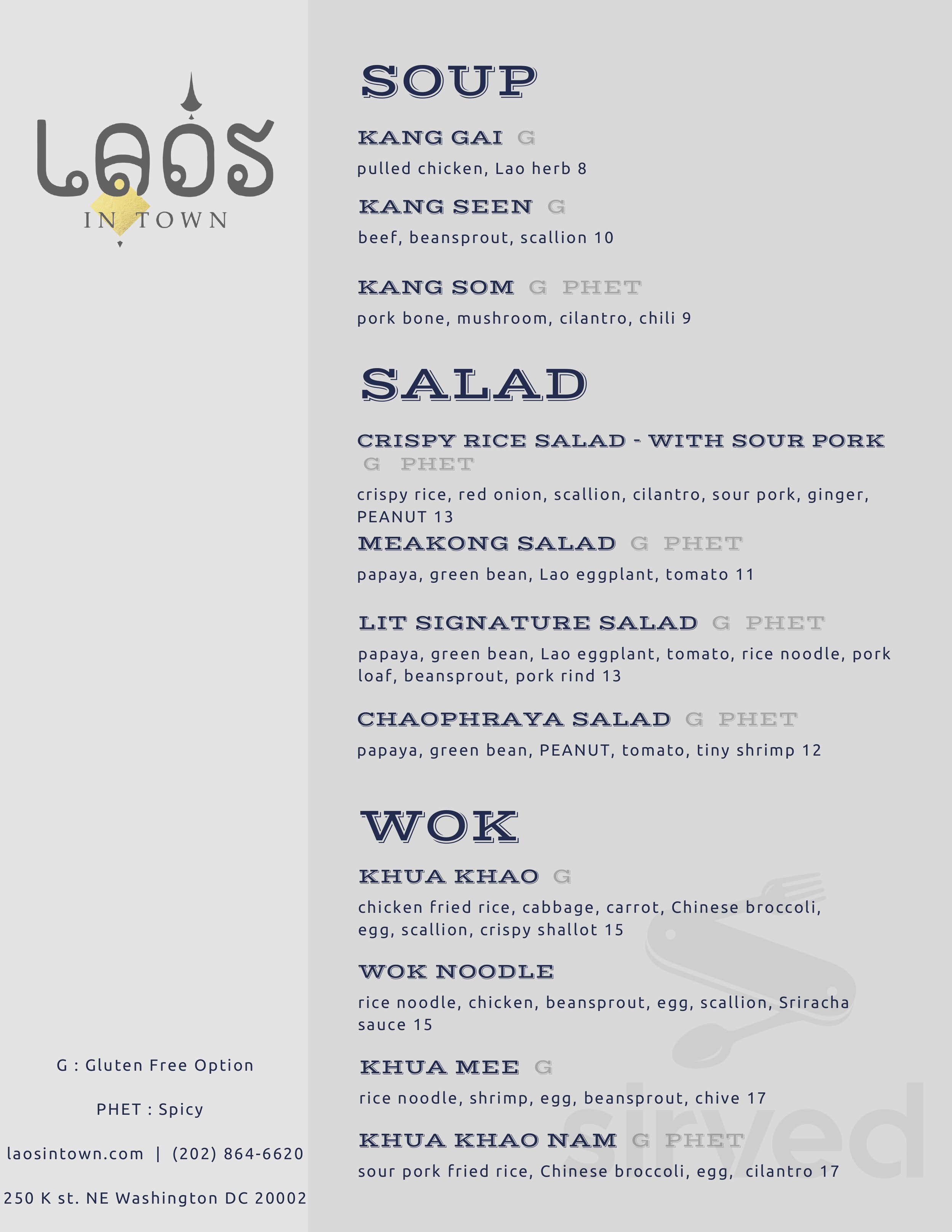 Laos in Town menu in 250 K St NE, Washington, DC 20002