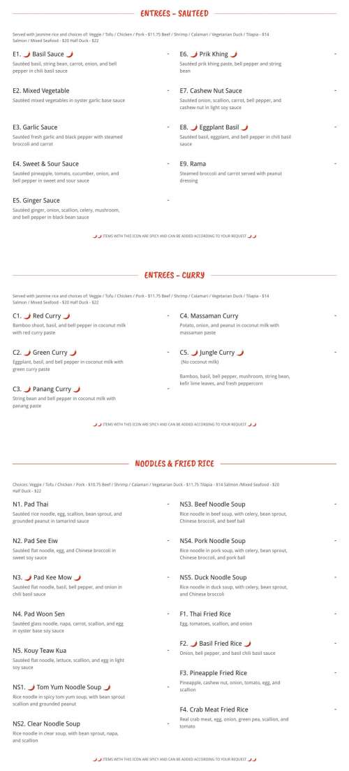 Tommy Thai - The New Authentic Thai Cuisine menu in Queens, New York, USA