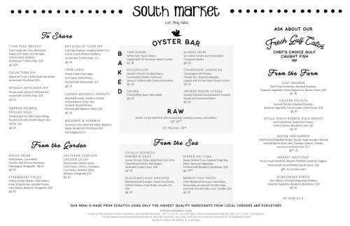 South Market menu in Pensacola, Florida, USA