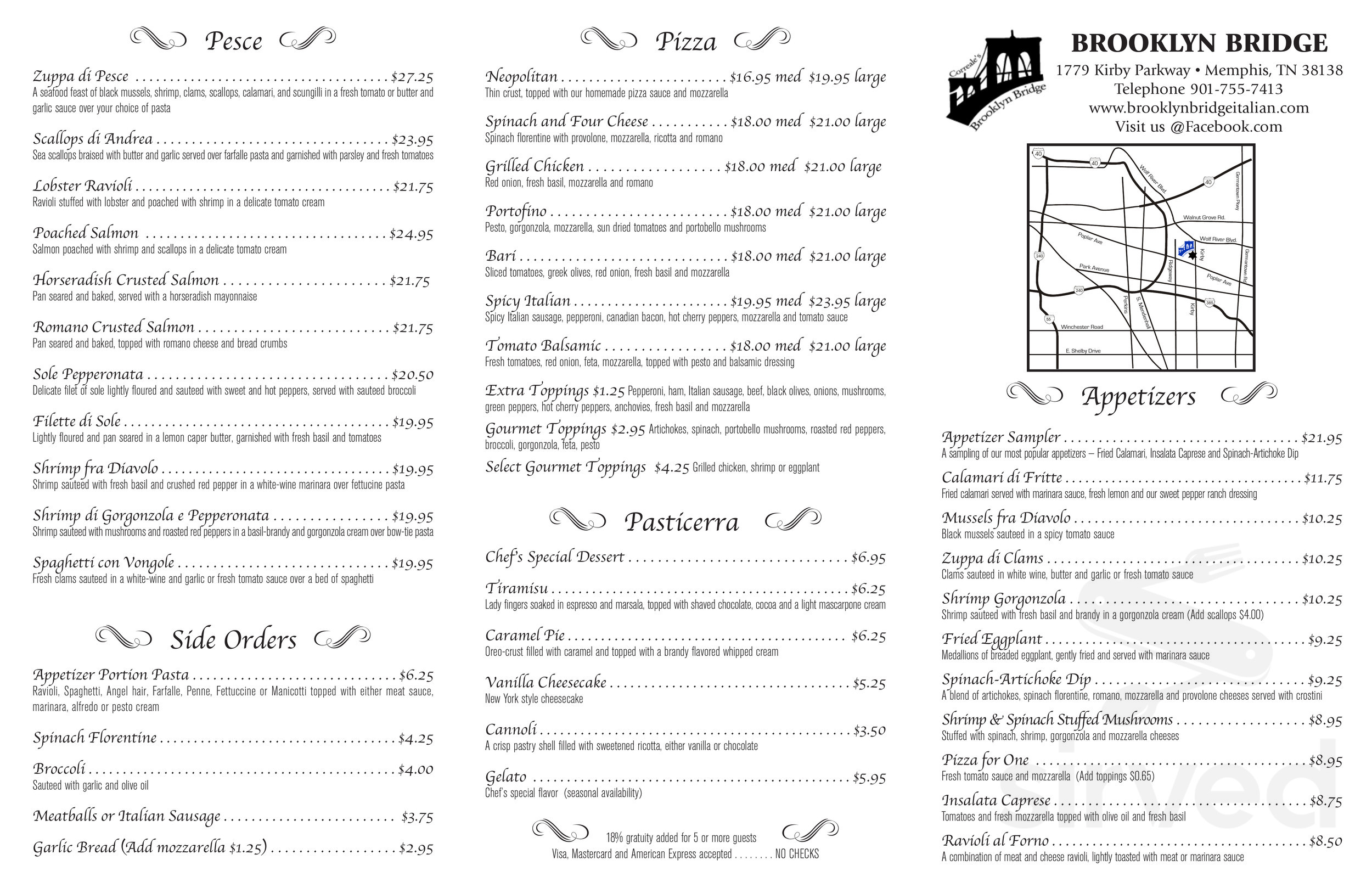 Menu for Brooklyn Bridge Italian Restaurant in Memphis, TN | Sirved