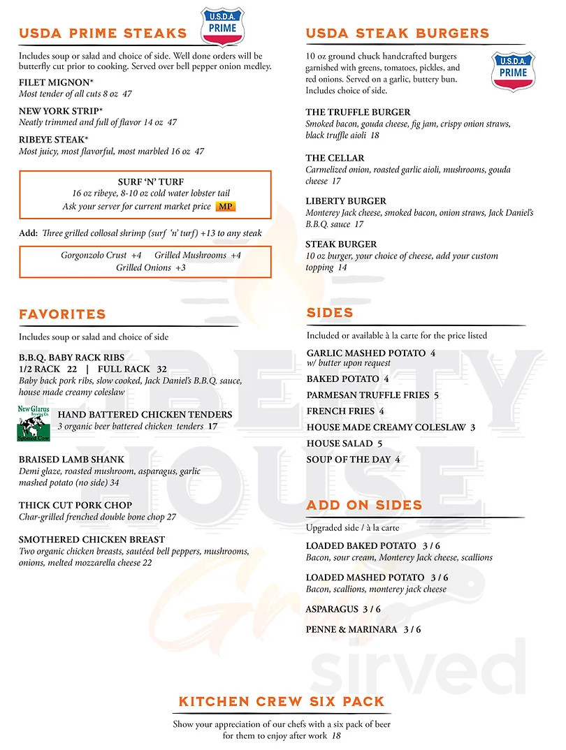 Liberty House Grill menu in Beloit, Wisconsin, USA