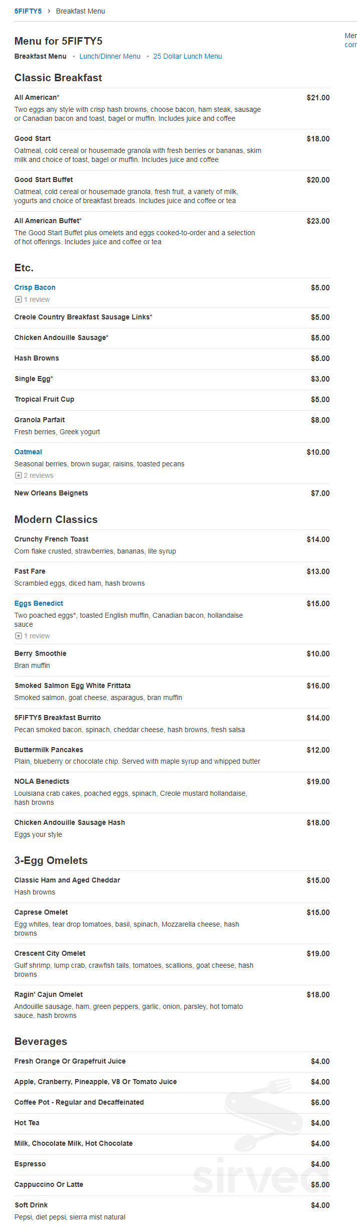 5Fifty5 menus in New Orleans, Louisiana, United States