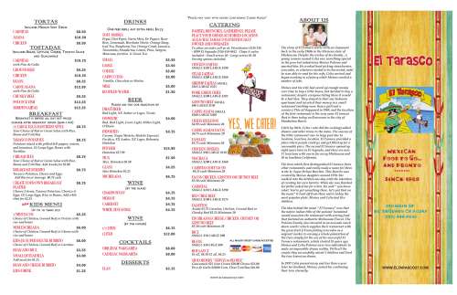 El Tarasco Mexican Food menu in Los Angeles, California, USA
