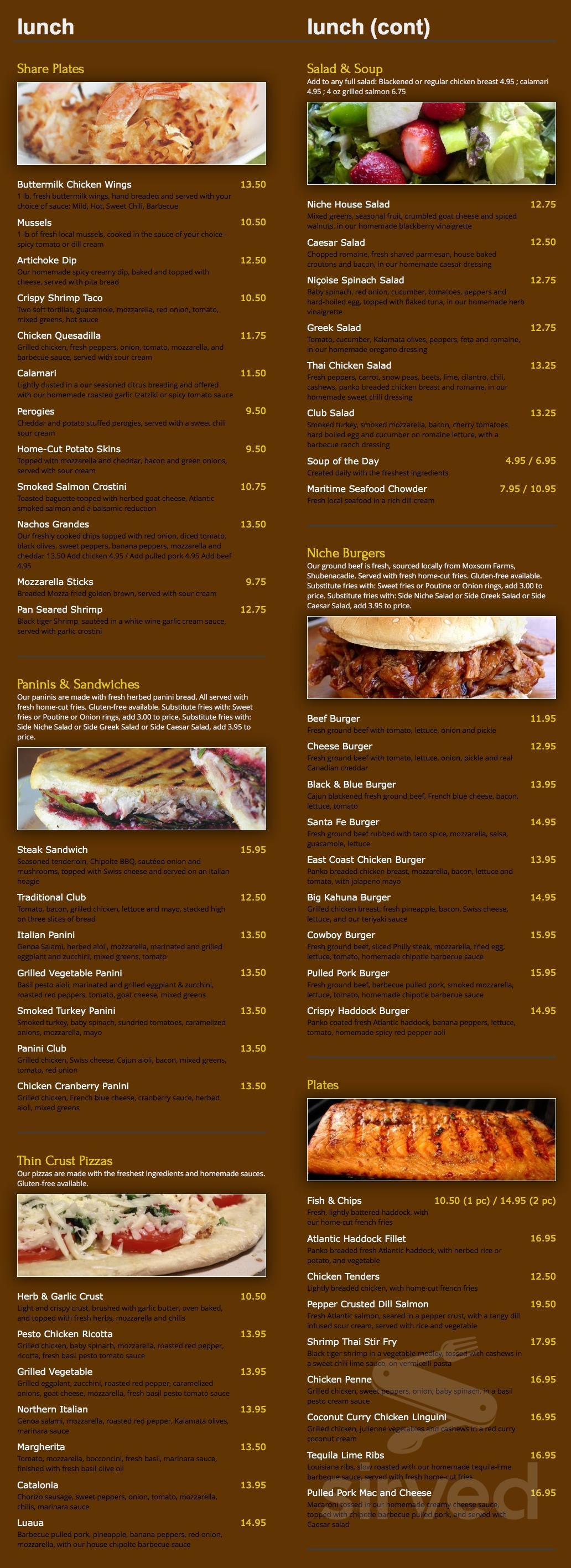 Niche Lounge menu in Halifax, Nova Scotia, Canada