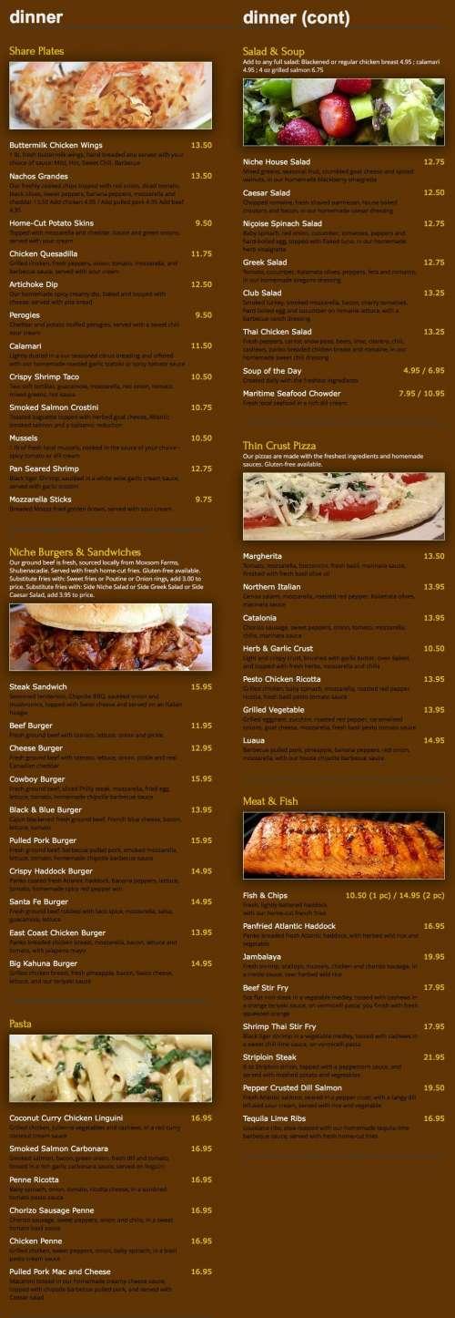 Niche Lounge menu in Halifax, Nova Scotia, Canada