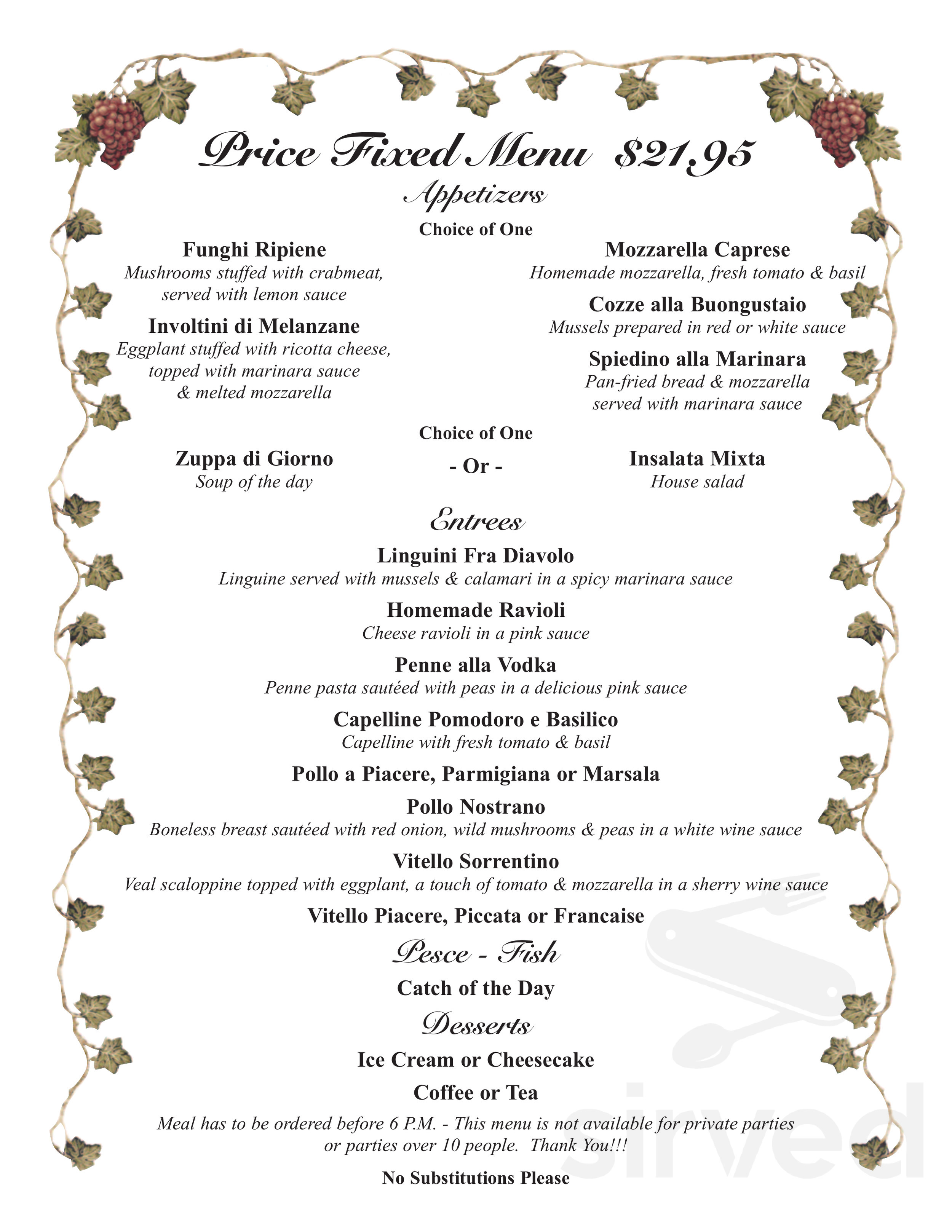 Justin's Ristorante menu in Hawthorne, New Jersey, USA