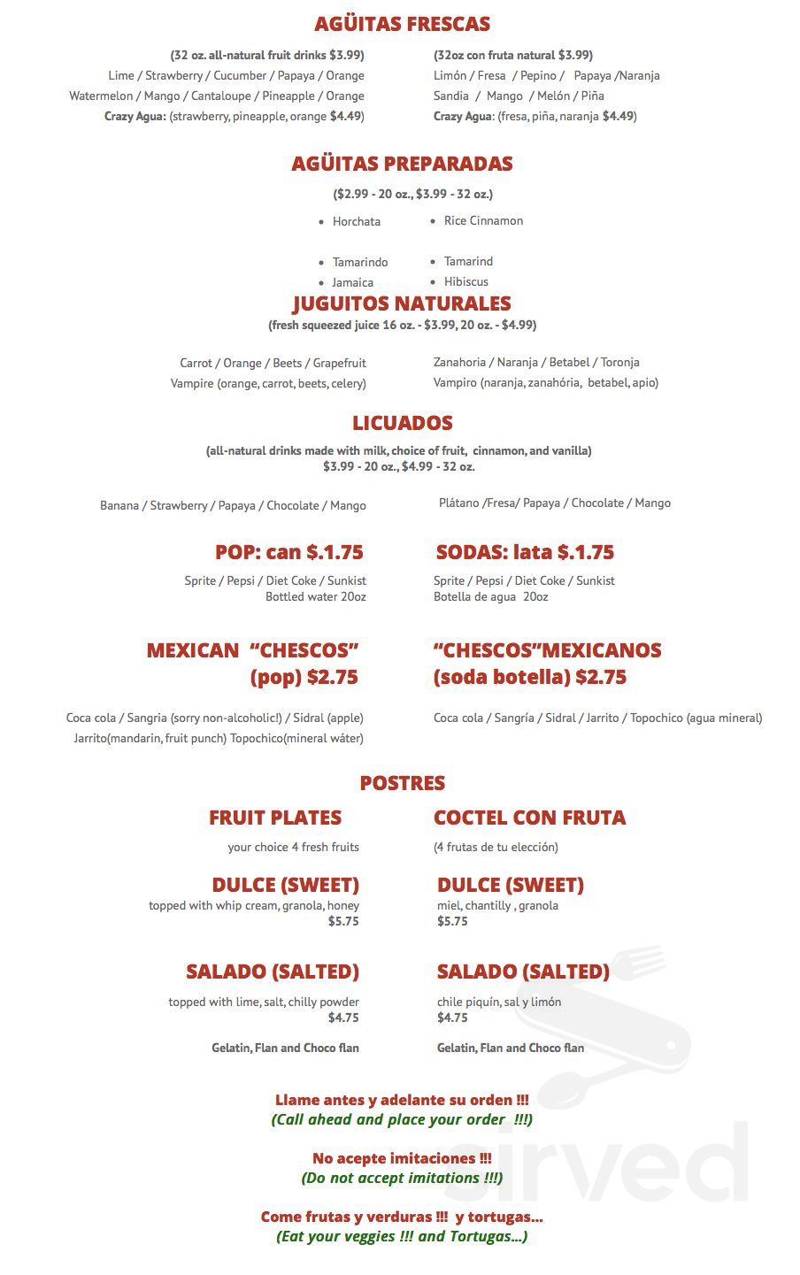 Las Tortugas Parker menus in Aurora, Colorado, United States